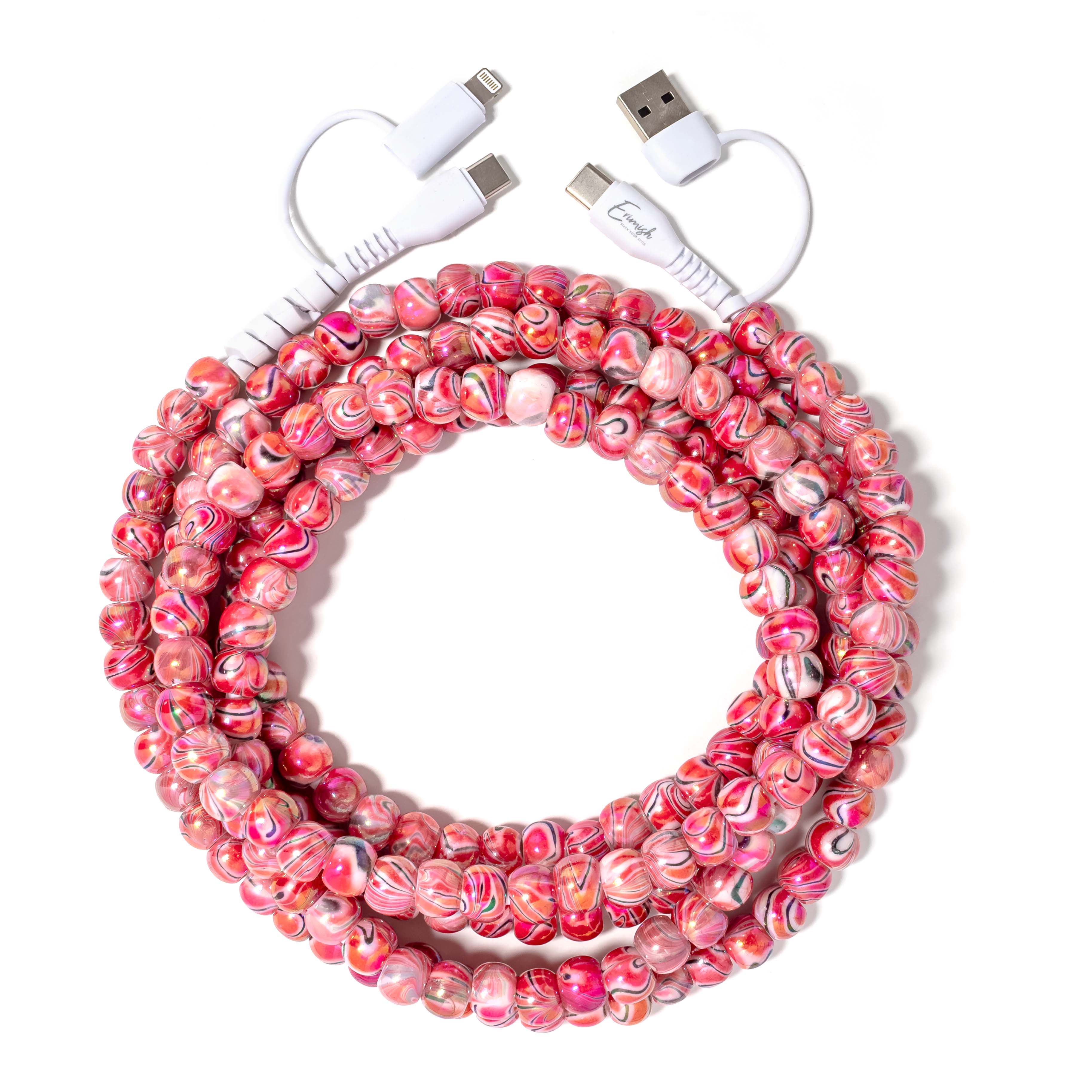 Beaded Phone Charger Marble Red Erimish